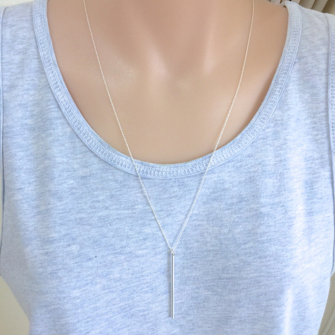 Long Bar Necklace, Sterling Silver Bar, Dainty Bar Necklace, Lariat Bar ...