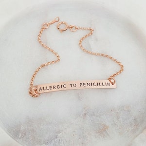 Custom Sterling Silver Medical ID Bracelet, Penicillin Allergy Jewelry ...