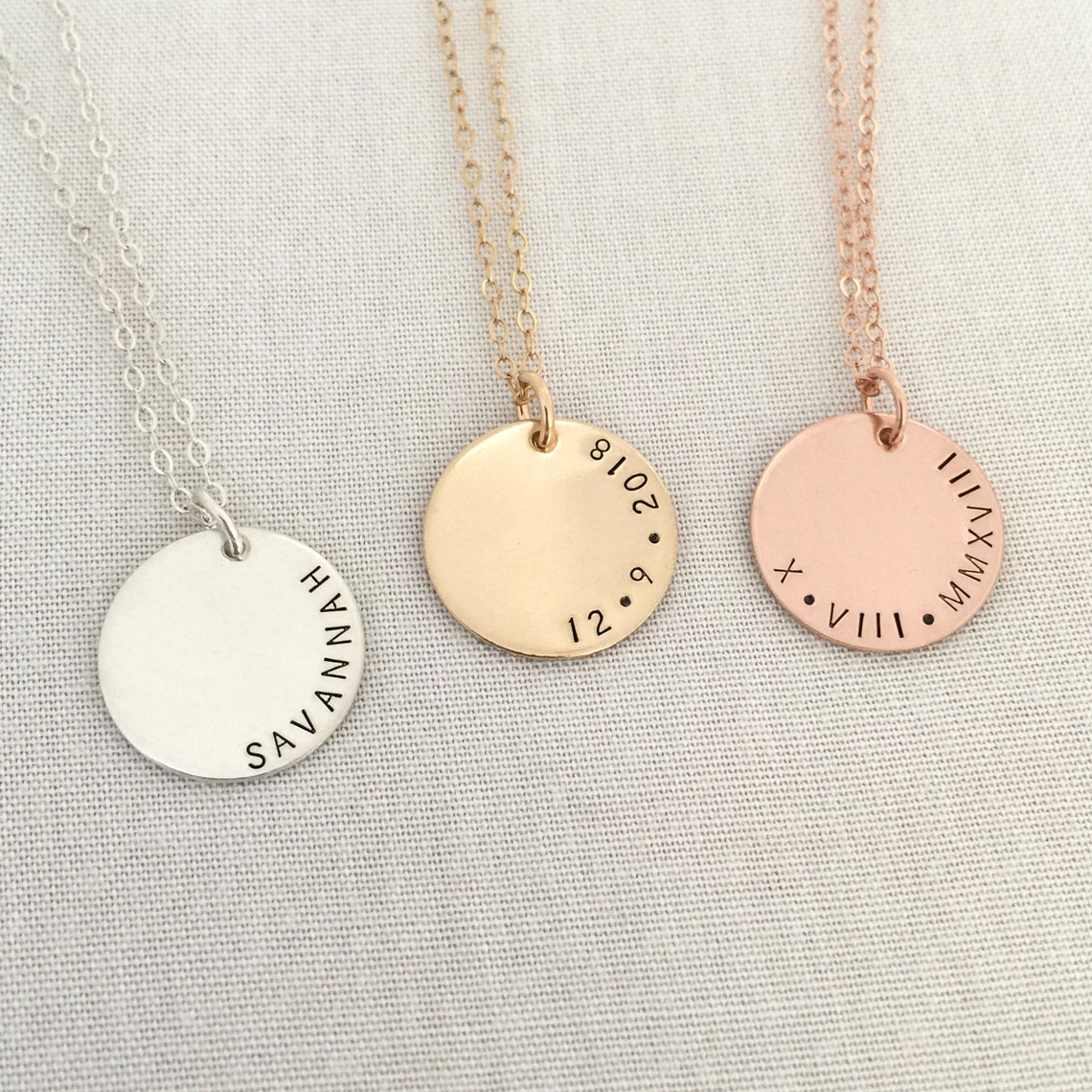 Personalised Disc Necklace, Name Jewelry, Roman Numeral Necklace ...
