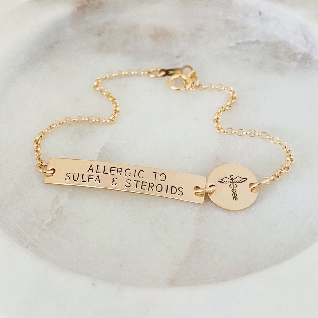 Personalised Allergy Bracelet, Medical ID Bracelet, Gold Medical Alert ...