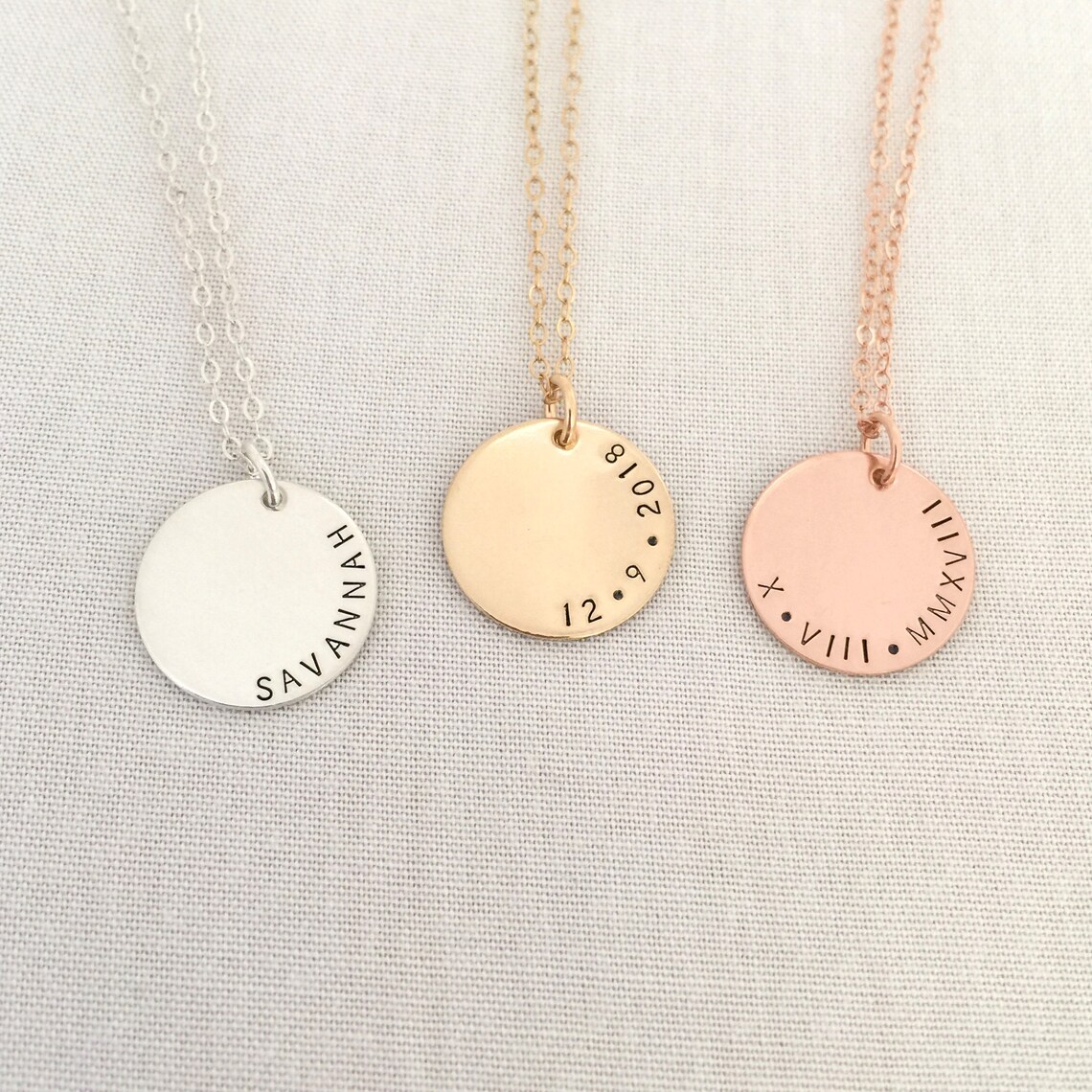 Personalised Disc Necklace, Name Jewelry, Roman Numeral Necklace ...