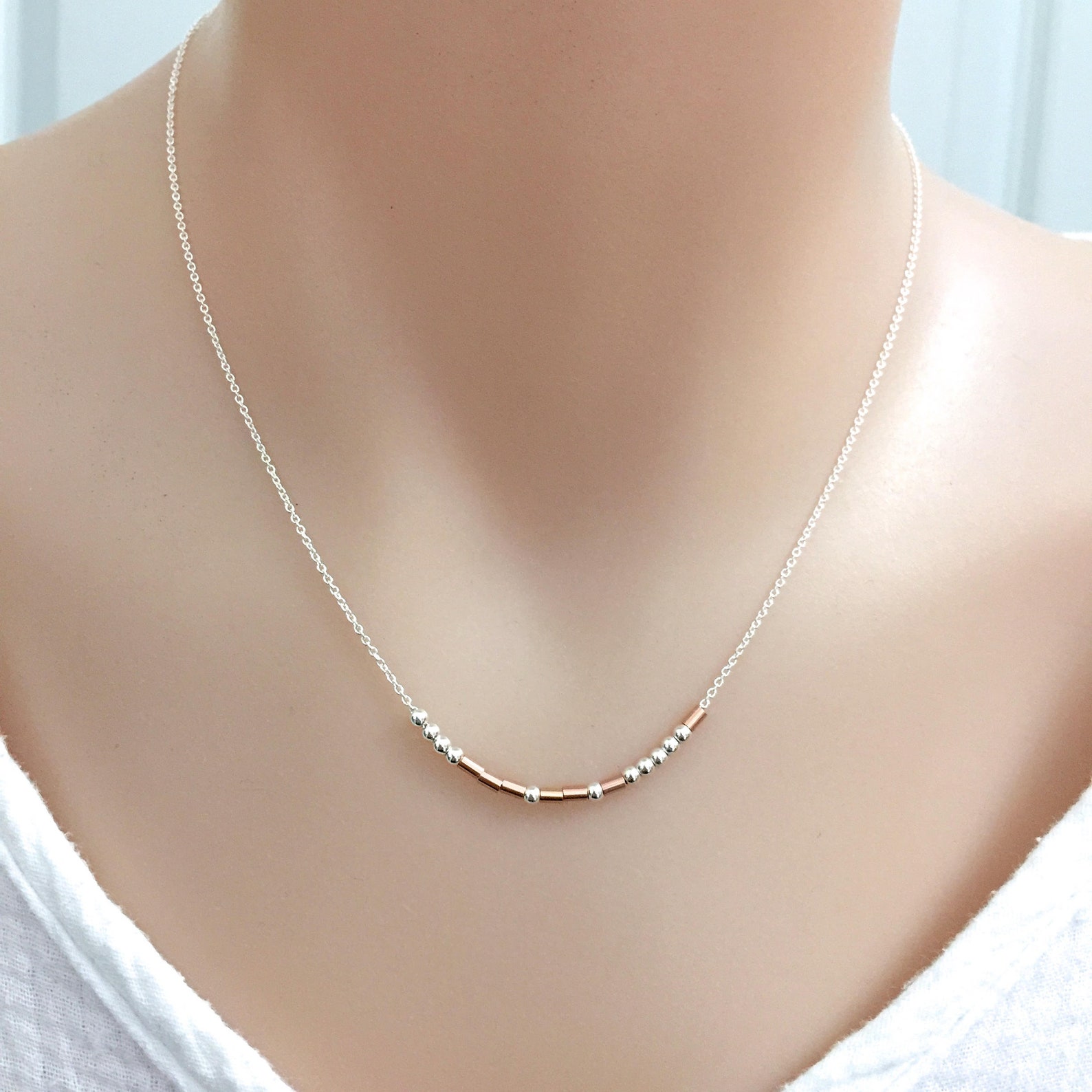 Sterling Silver and Rose Gold Morse Code Necklace, Gift for Mom ...