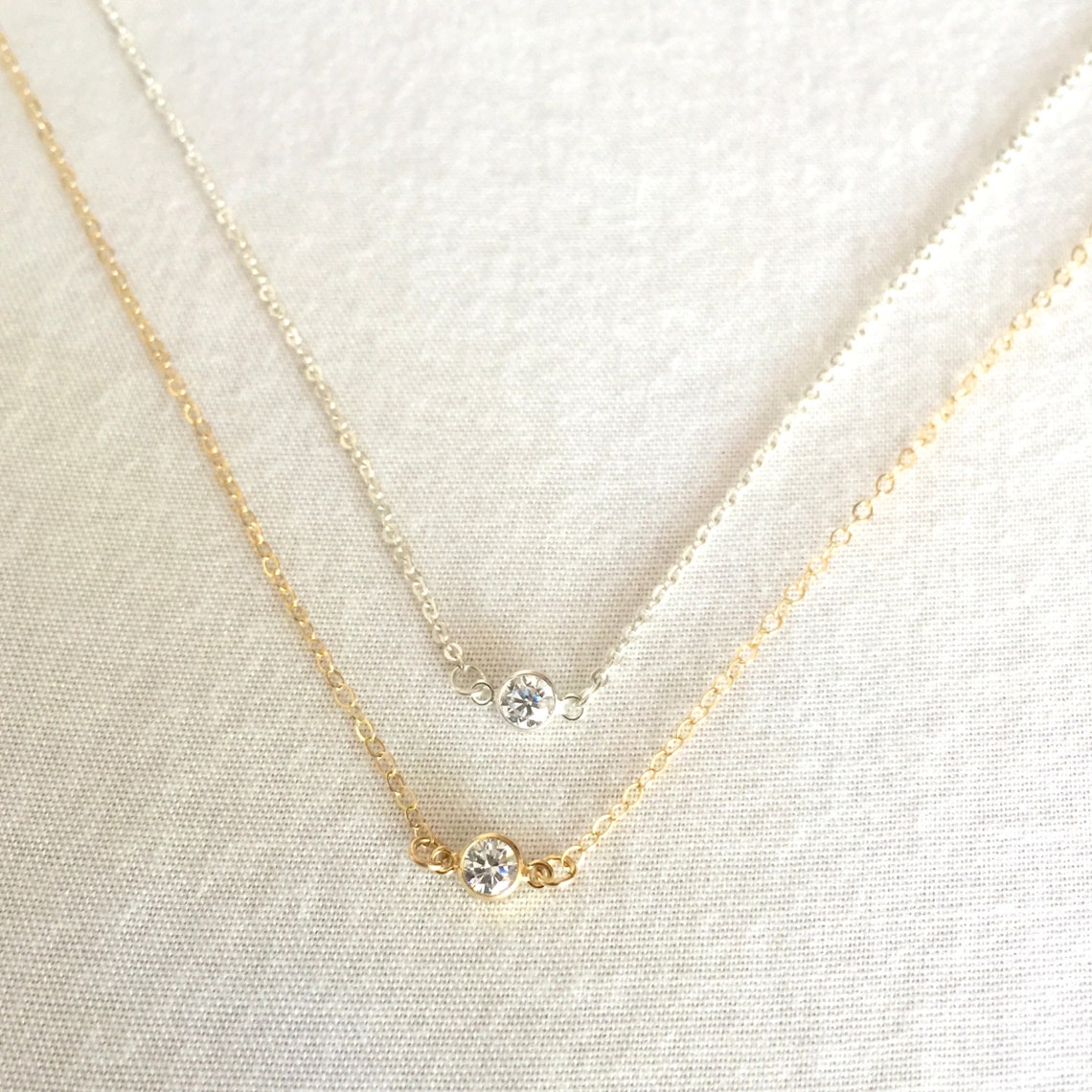 Tiny CZ Necklace Silver or Gold CZ Necklace Dainty CZ - Etsy