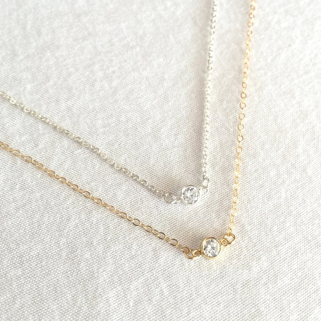 Tiny CZ Necklace, Silver or Gold CZ Necklace, Dainty CZ Necklace ...