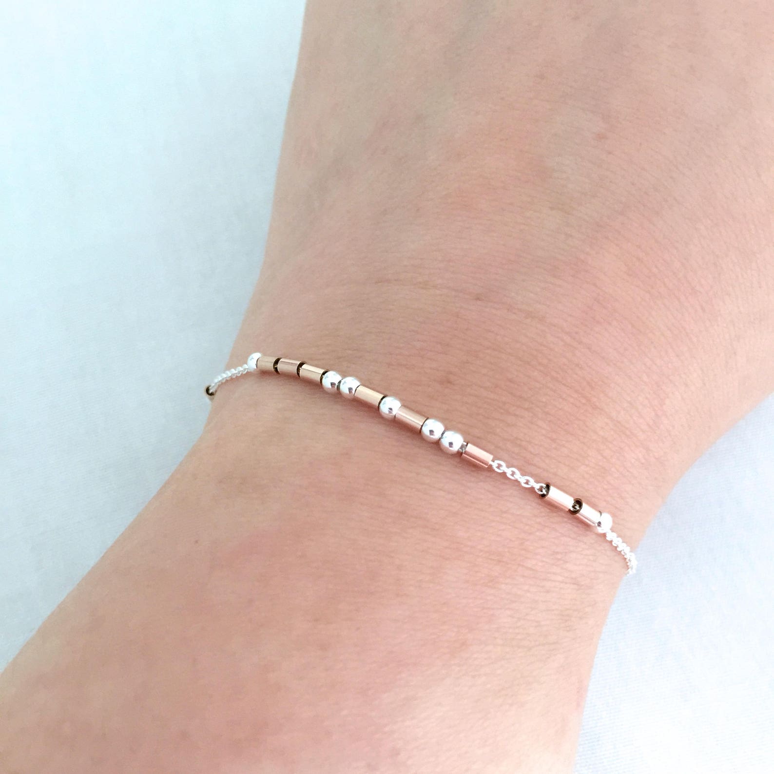 Rose Gold and Sterling Silver Morse Code Bracelet Courage - Etsy