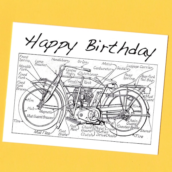 Motorcycle Happy Birthday Card - Etsy