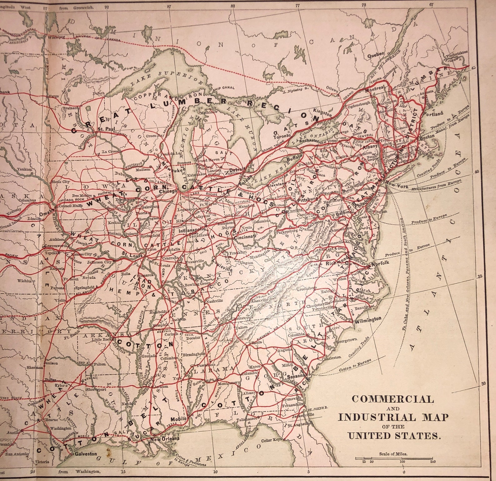 Antique Map 1875 Commercial and Industrial Map of USA Harper & - Etsy