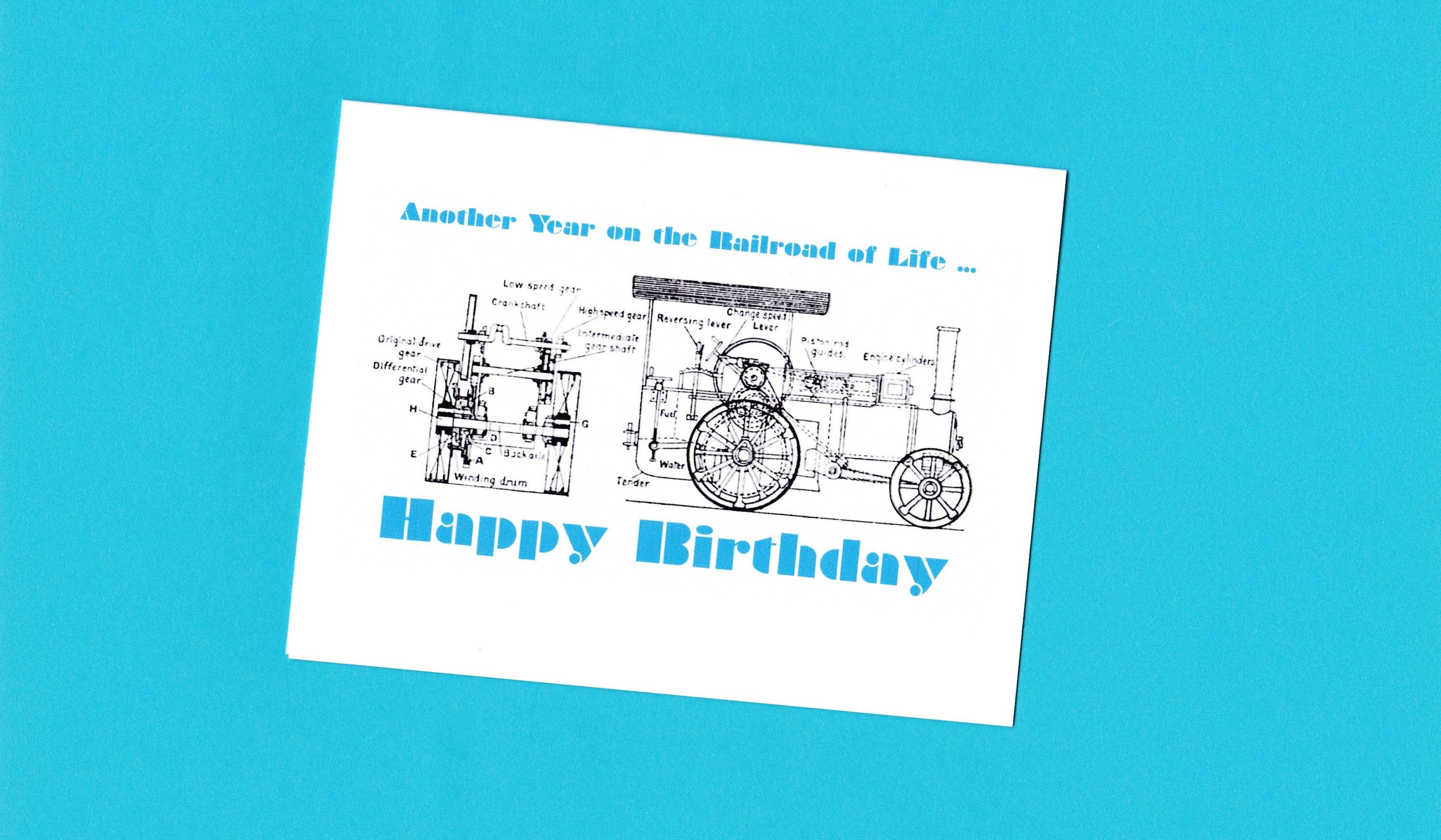 Happy Birthday Greeting Card - Diagram of Antique Train Tractor - Etsy