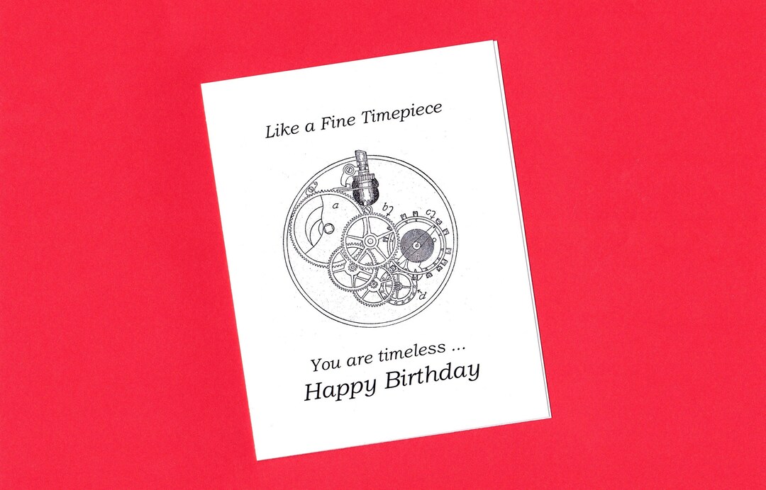 Happy Birthday Greeting Card - Diagram of the Gears of a Classic Watch ...