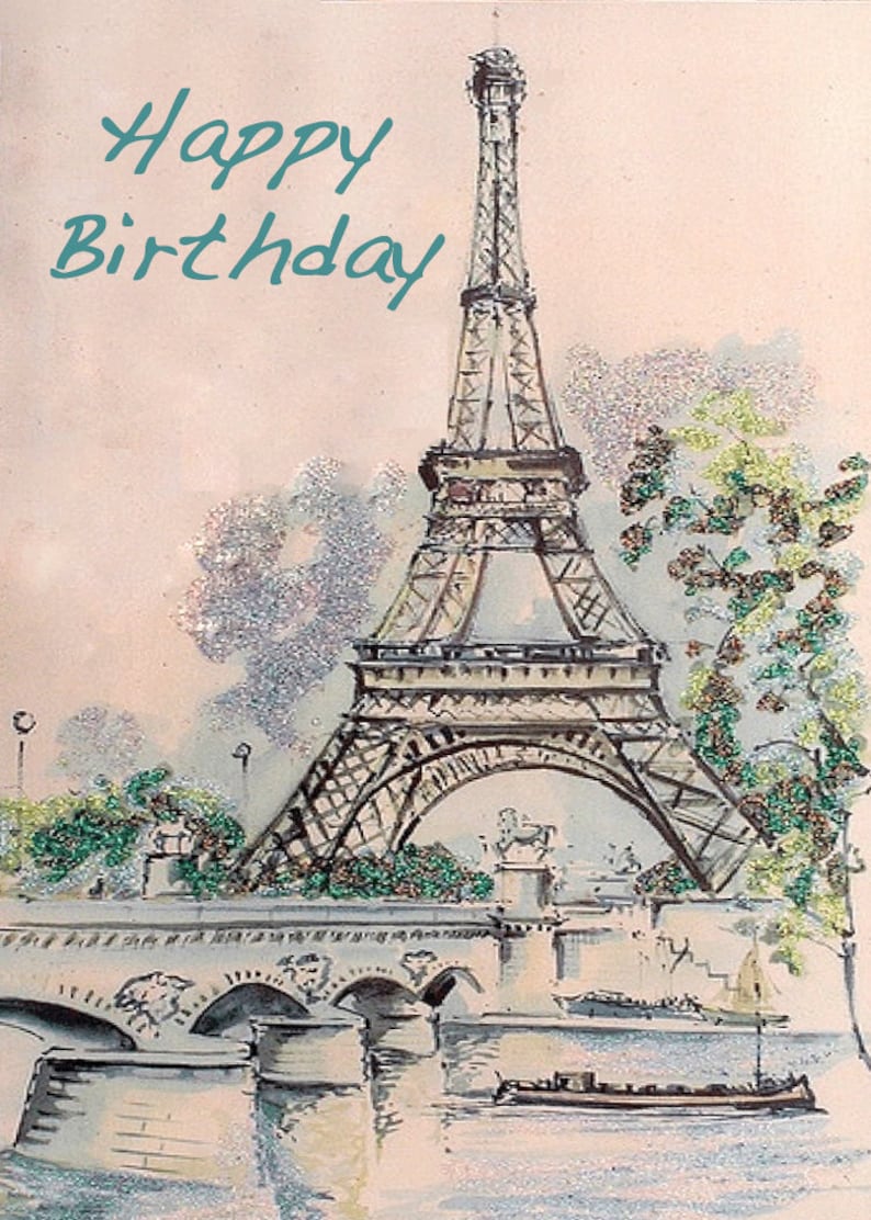 Happy Birthday From Paris ... Eiffel Tower - 5x7 Greeting Card - Etsy