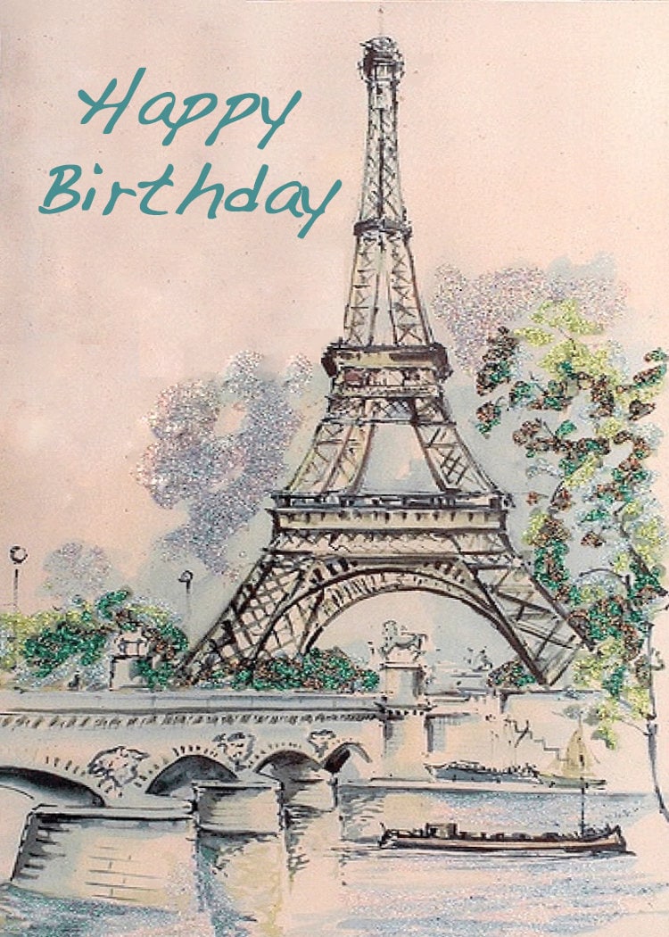 Happy Birthday From Paris ... Eiffel Tower - 5x7 Greeting Card - Etsy