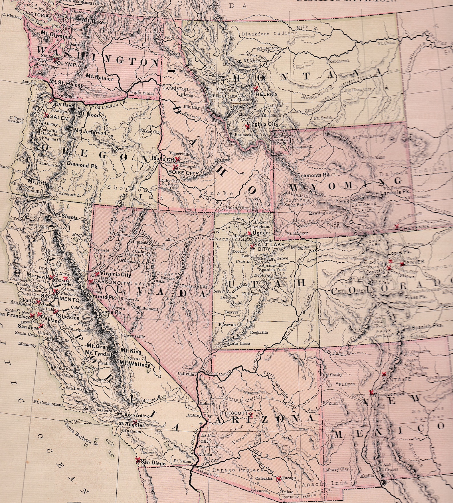 Antique Map 1875 Western United States Pacific to Rockies USA - Etsy