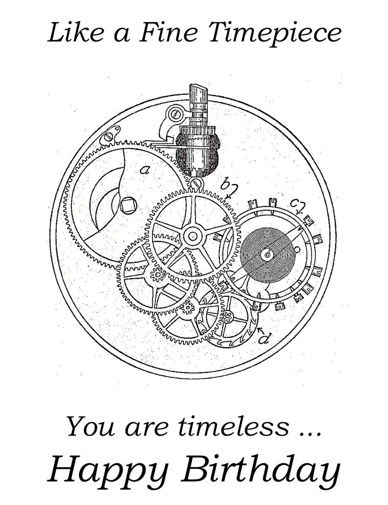 Happy Birthday Greeting Card - Diagram of the Gears of a Classic Watch ...