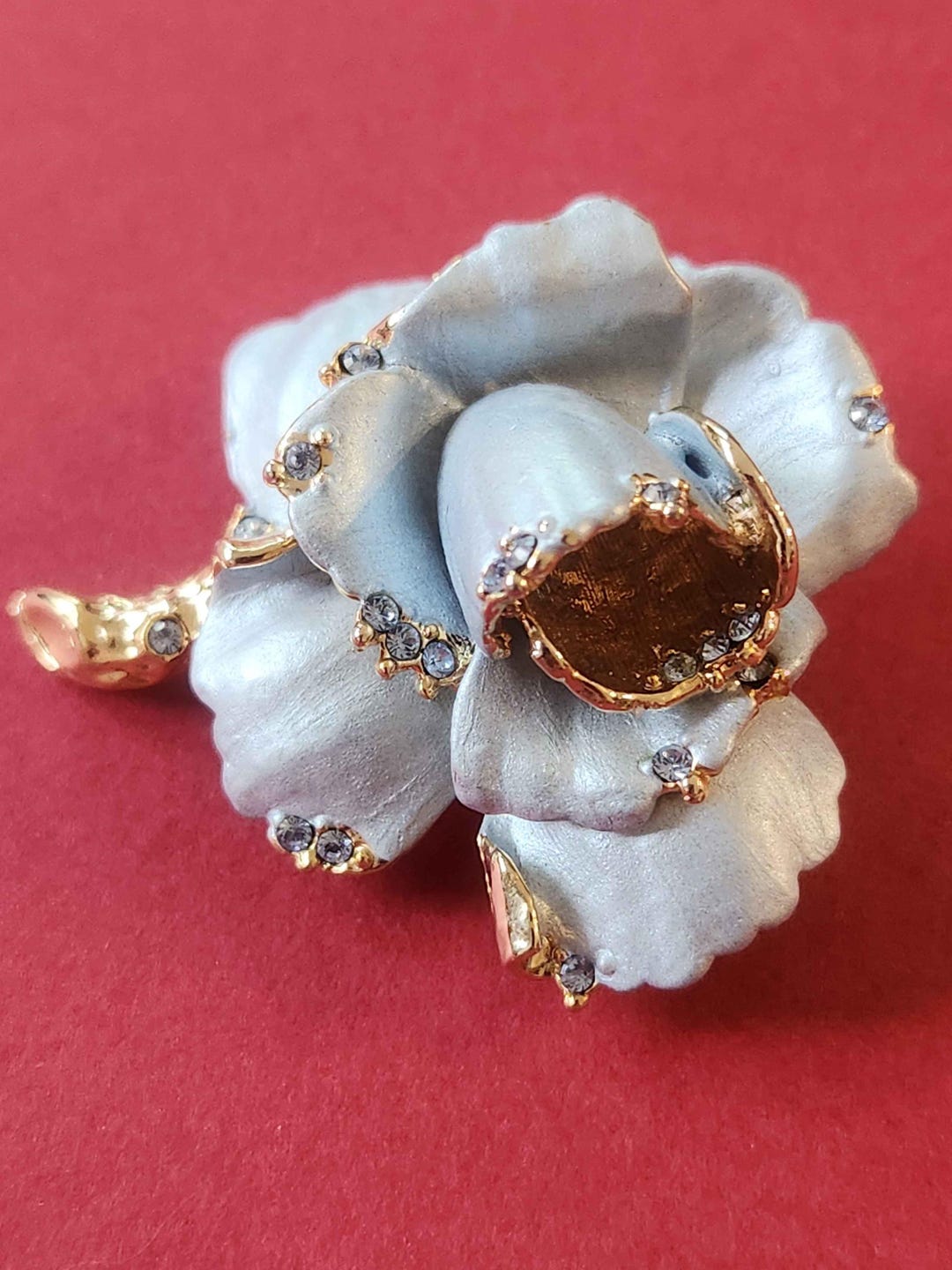 Blue Enamel and Rhinestone Flower Golden Brooch - Etsy
