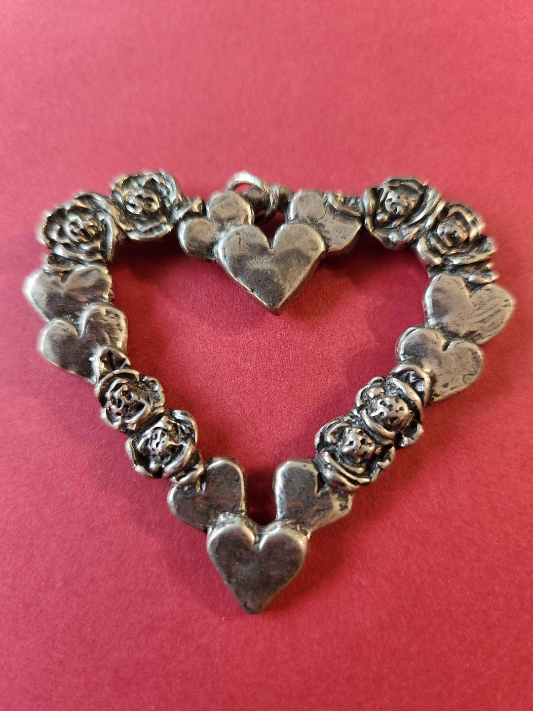 Vintage Sheridan Signed Heart and Flower Silver Tone Pendant - Etsy