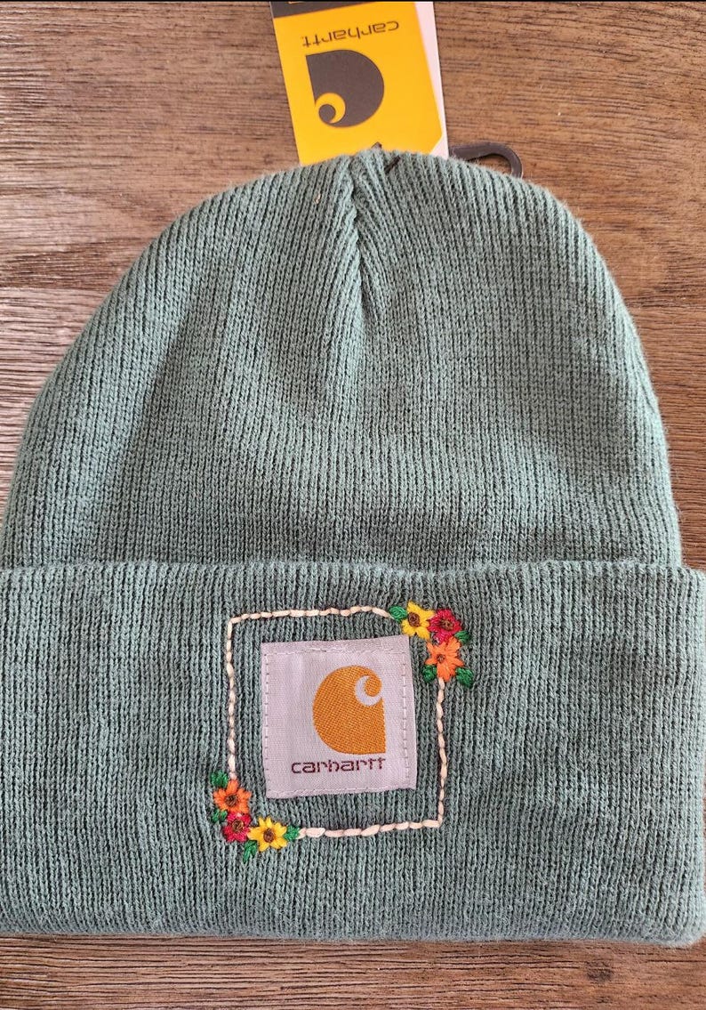 Hand Embroidered Name Brand Beanie Hat - Etsy