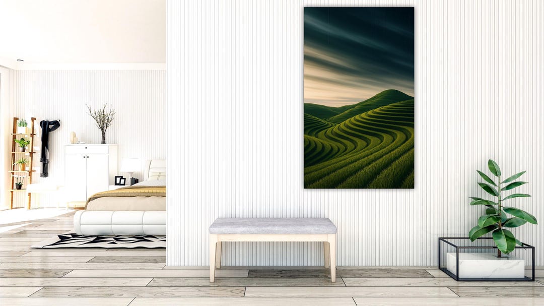 Greenery Art Rice Terraces Print: Minimalist Digital Download Wall ...