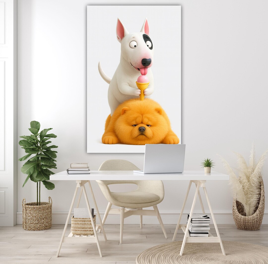 Funny Dog Poster Colorful Bull Terrier Chow Chow 3D Digital Minimalist ...
