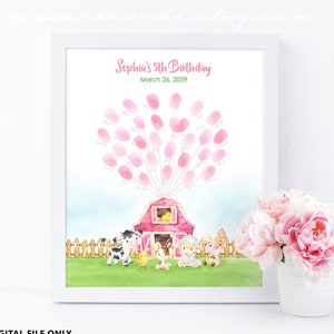 Farm Birthday Fingerprint Guest Book Gift Cow Pig Sheep | Etsy