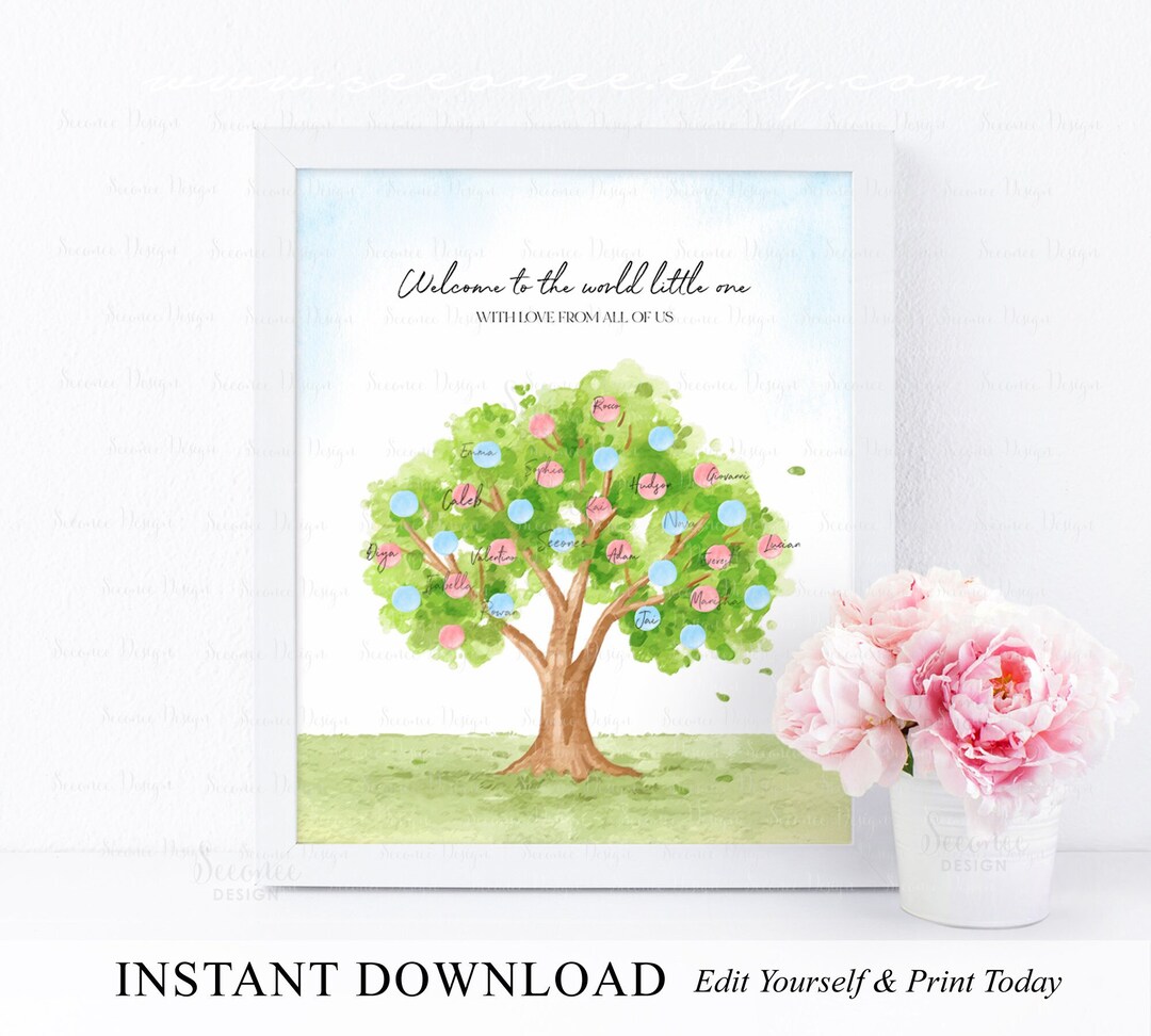 INSTANT DOWNLOAD Editable Pink Blue Baby Shower Tree Guest - Etsy