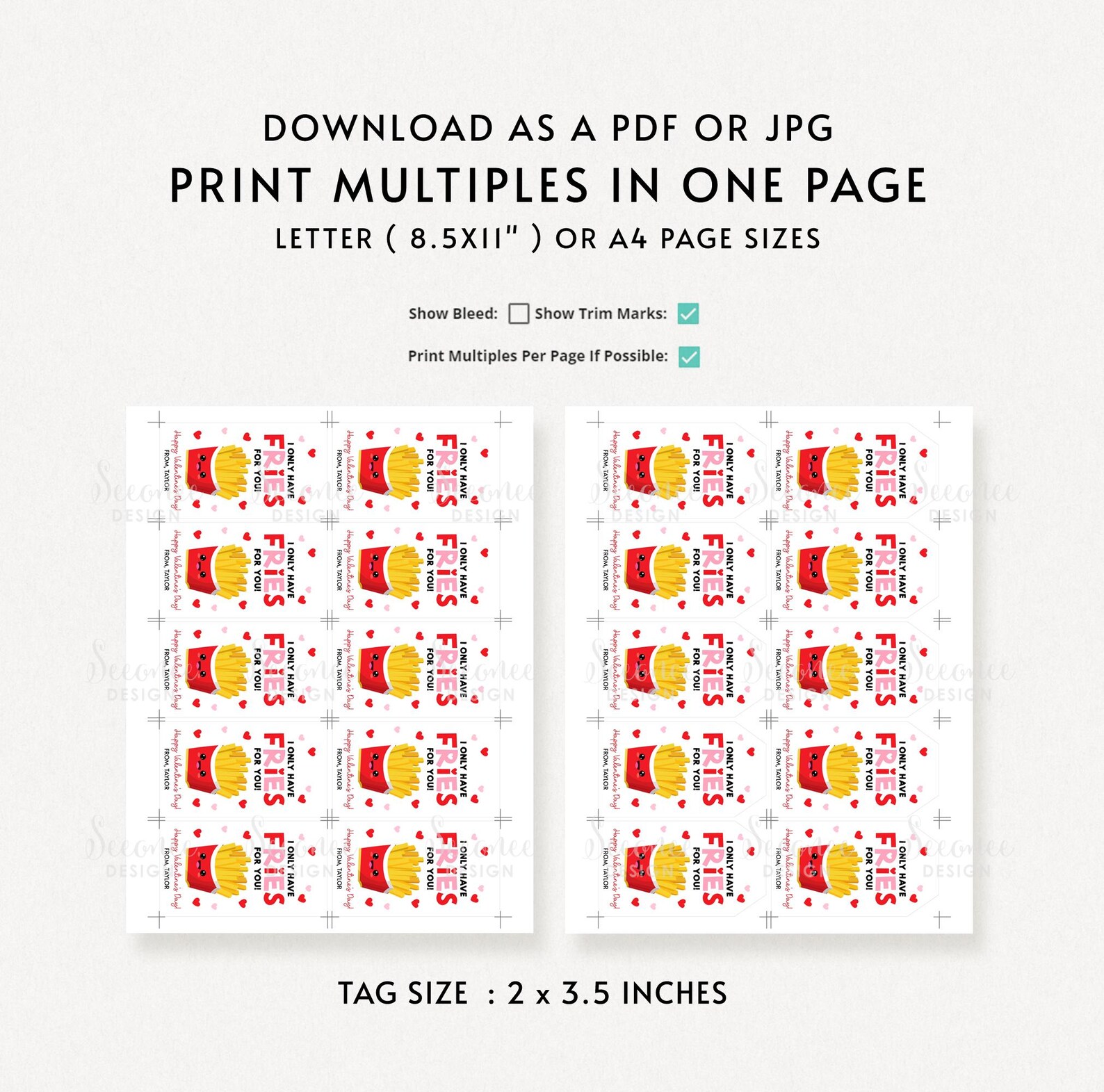 French Fries Valentine Gift Tag Printable I Only Have Fries for You ...