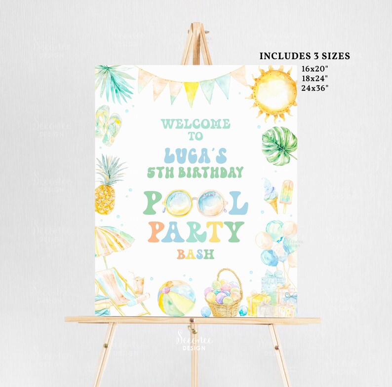 Editable Pool Party Welcome Sign Tropical Splish Splash Bash Pool Party ...