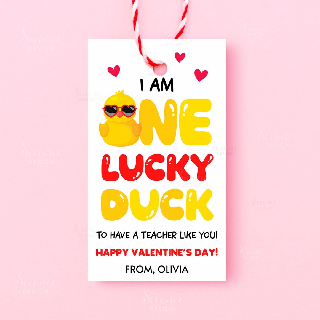 Valentines Lucky Duck Gift Tag Rubber Duck Valentine Tag Non Candy ...