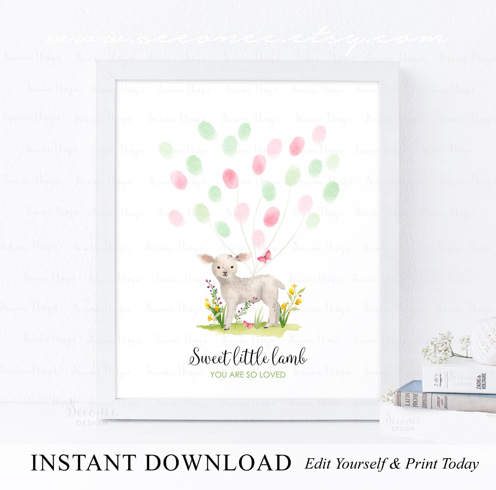 INSTANT DOWNLOAD Editable Spring Lamb Baby Shower Fingerprint Guestbook ...