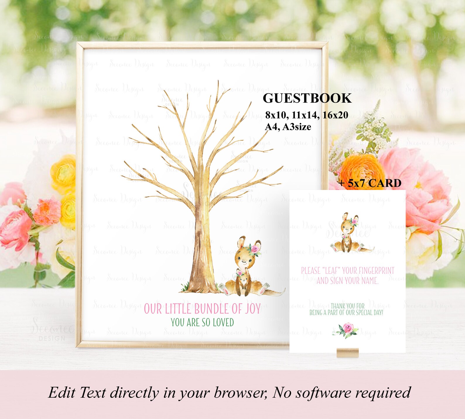 INSTANT DOWNLOAD Editable Kangaroo Baby Shower Fingerprint Tree ...