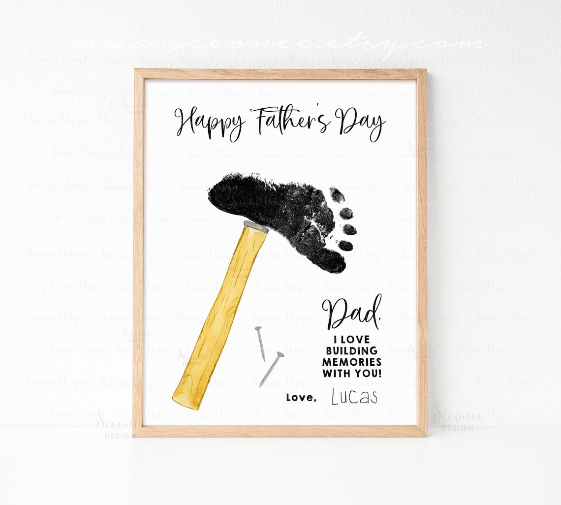 Hammer Footprint Art Father's Day Gift, Footprint Art Keepsake, Baby ...