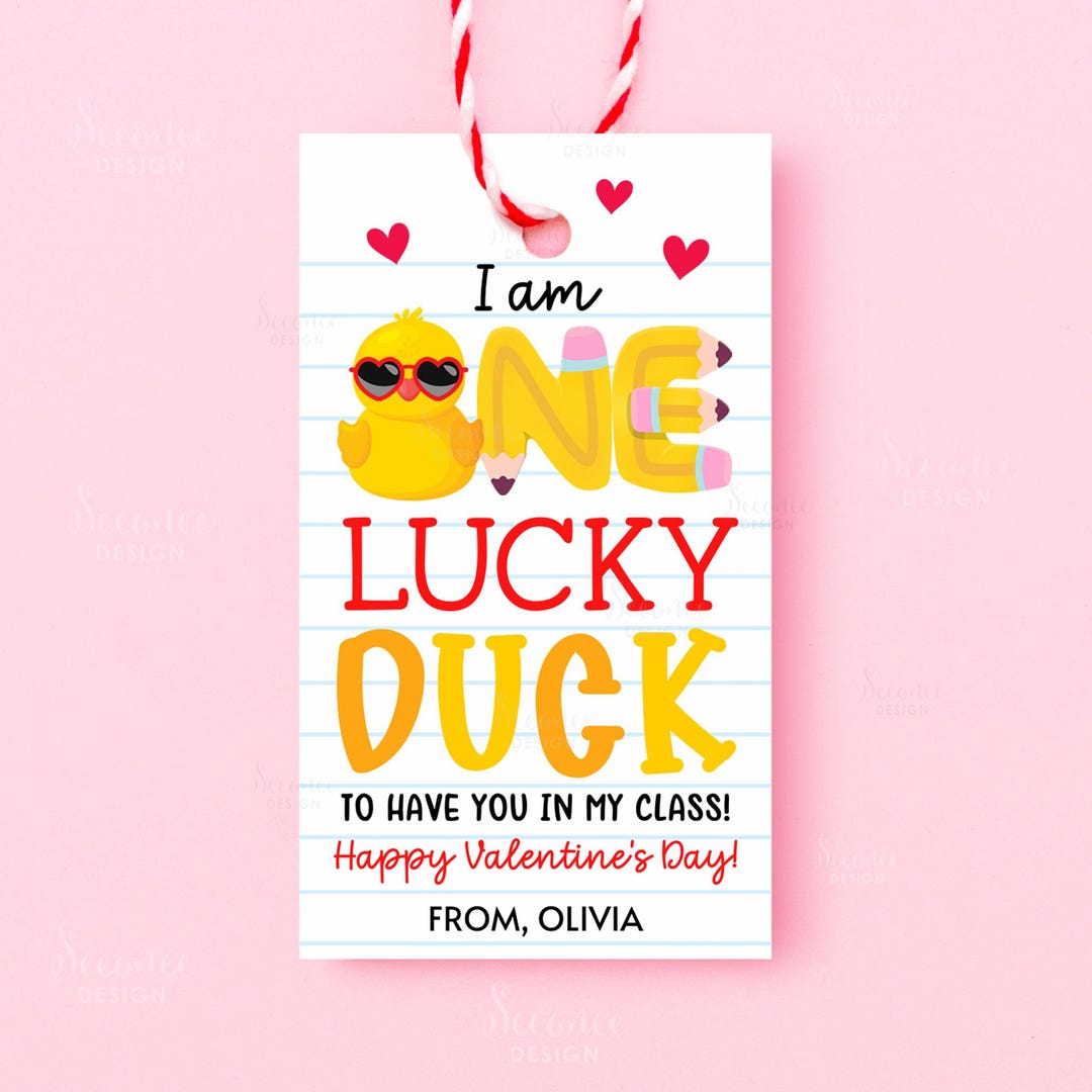 Rubber Duck Valentine Tag Classroom Valentine Card Printable Non Candy ...