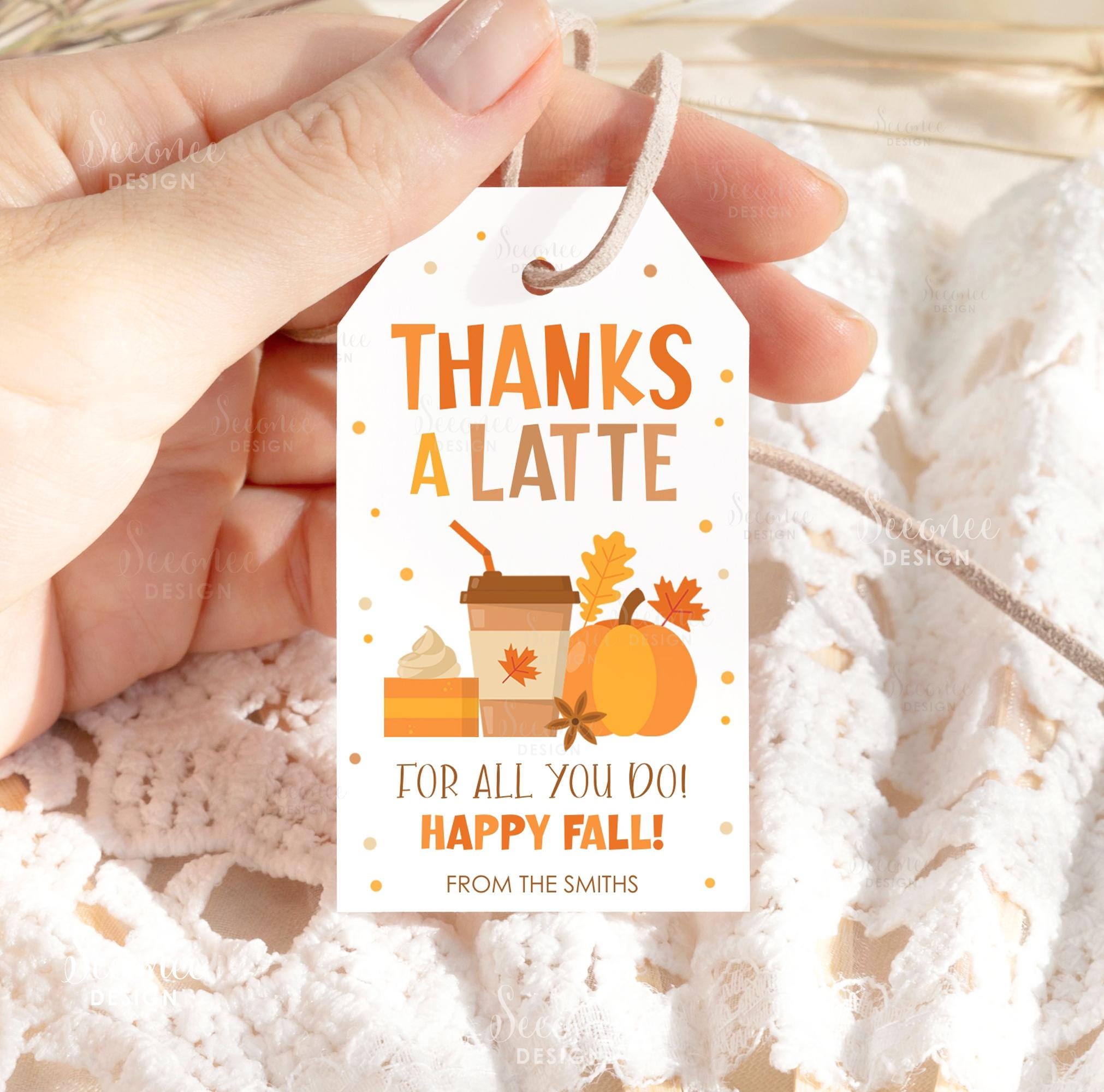 Thanks A Latte for All You Do Gift Tag Printable Happy Fall Coffee ...