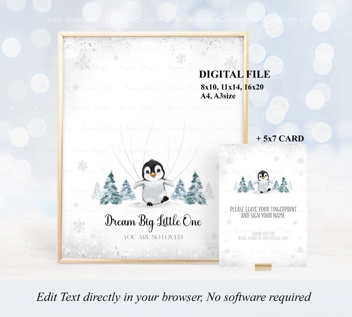 INSTANT DOWNLOAD Editable Penguin Birthday Party Thumbprint Guestbook ...