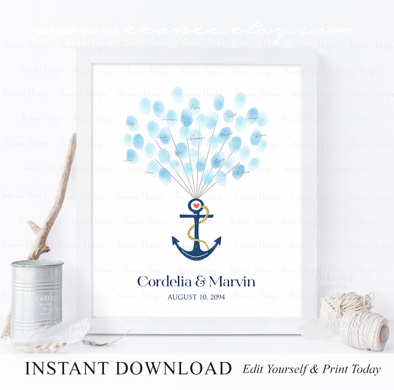 Editable Sail Wedding Fingerprint Guestbook Sign, Nautical Wedding ...