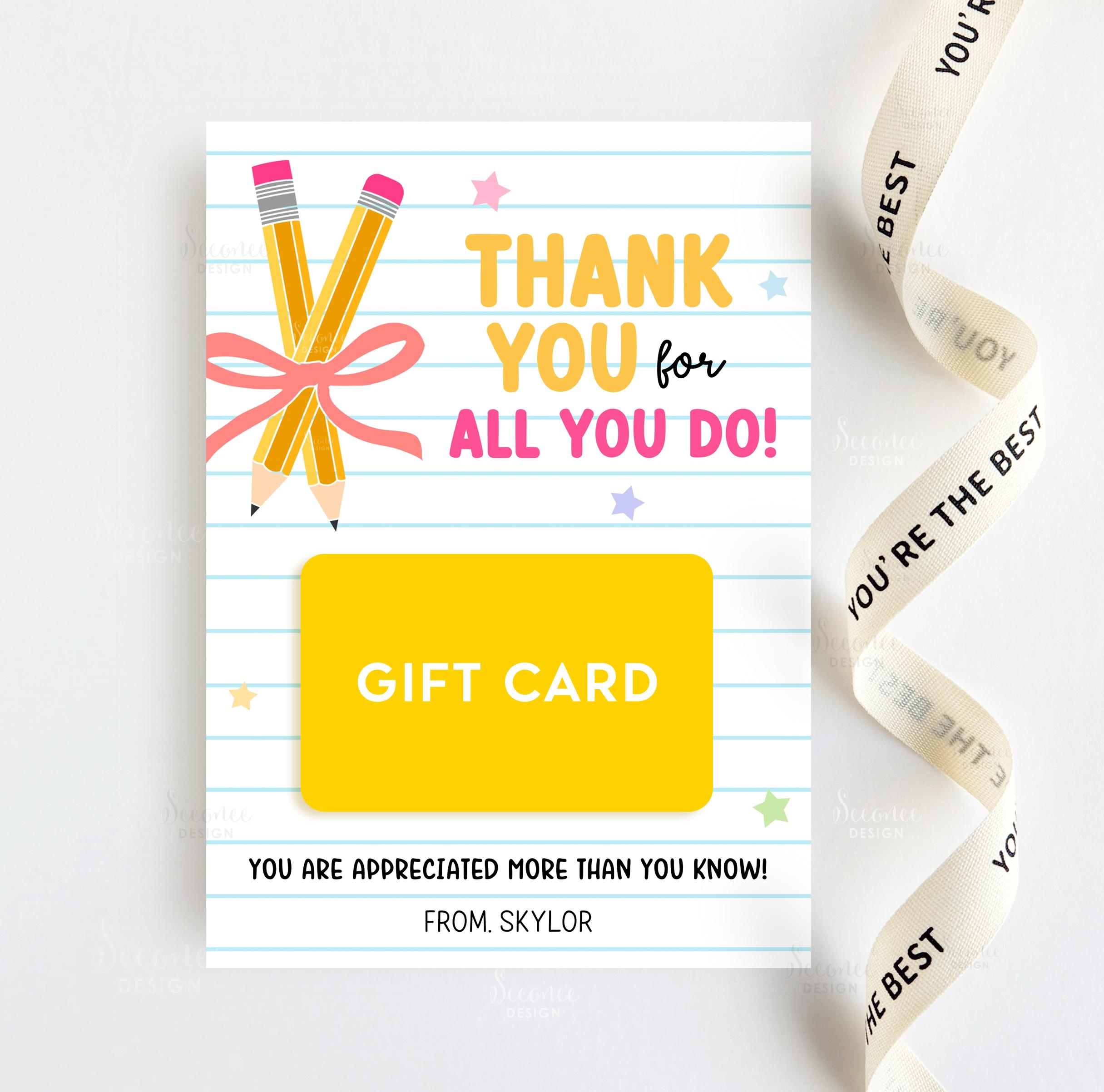 Teacher Appreciation Thank You Gift Card Holder Printable, School ...