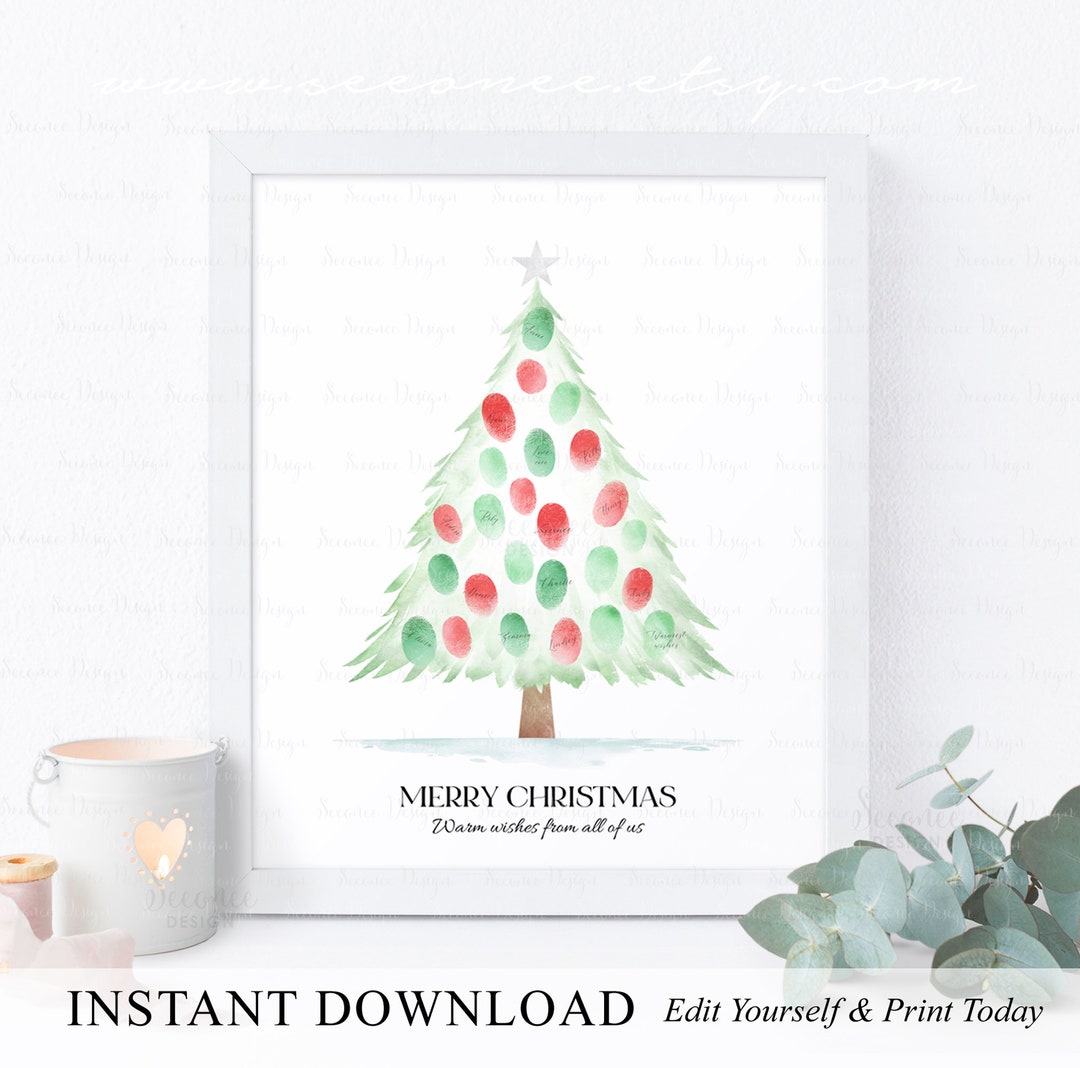 INSTANT DOWNLOAD Editable Holiday Party Fingerprint Tree Guest Book ...