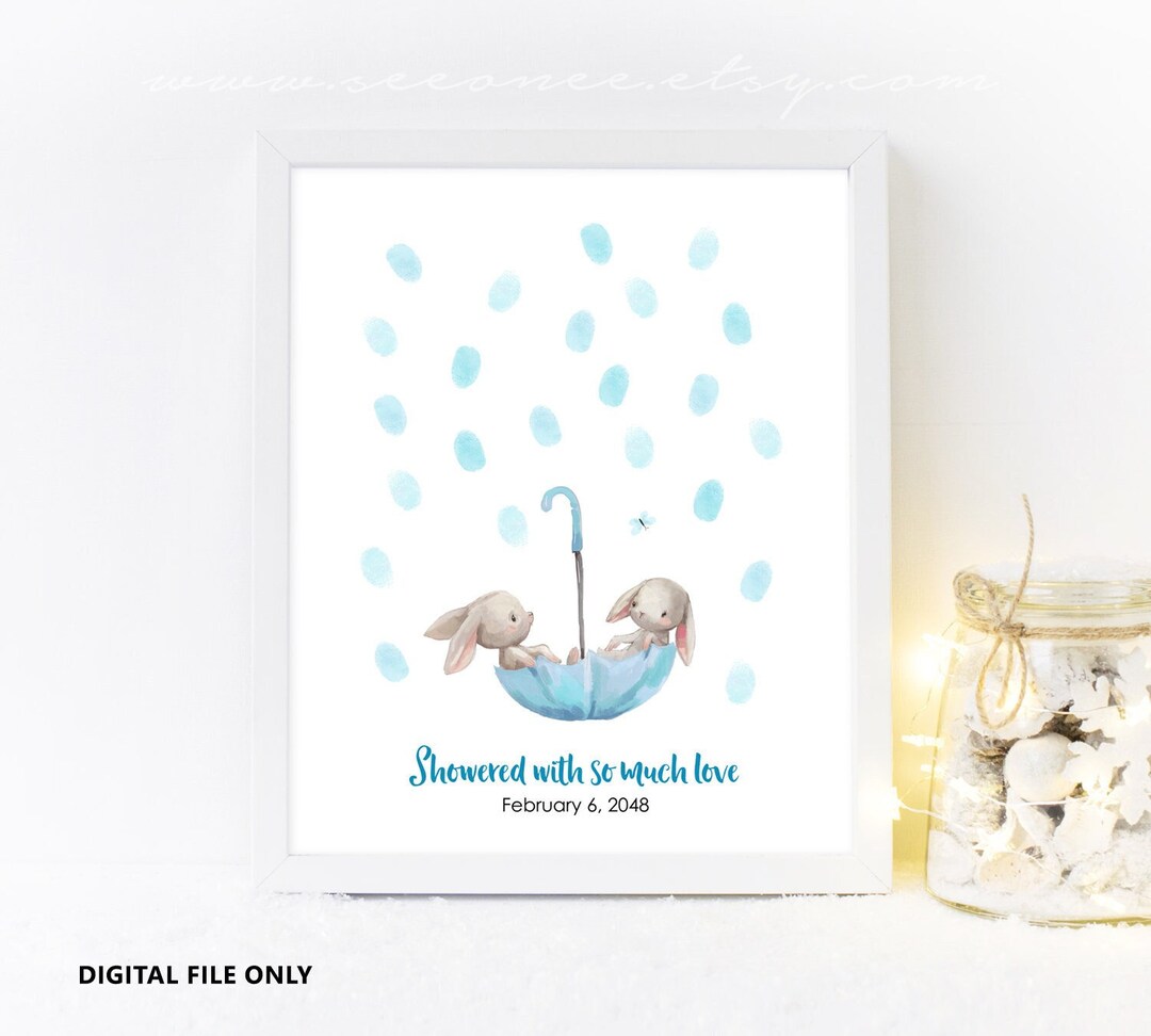 Bunny Thumbprint Guestbook, Baby Shower Guest Book Fingerprint Poster ...