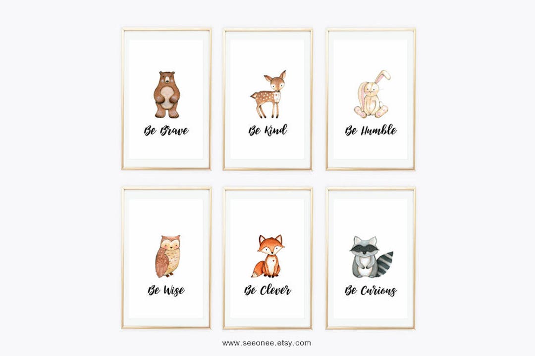 3x5 INSTANT DOWNLOAD Woodland Animals Nursery Art Printable, Set of 6 ...