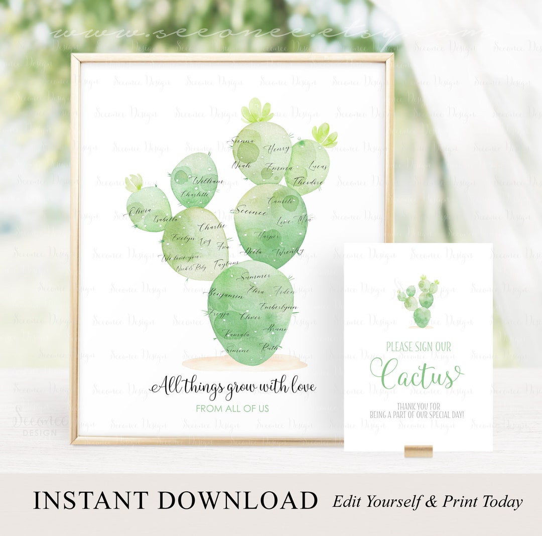 INSTANT DOWNLOAD Editable Greenery Cactus Signature Guestbook ...