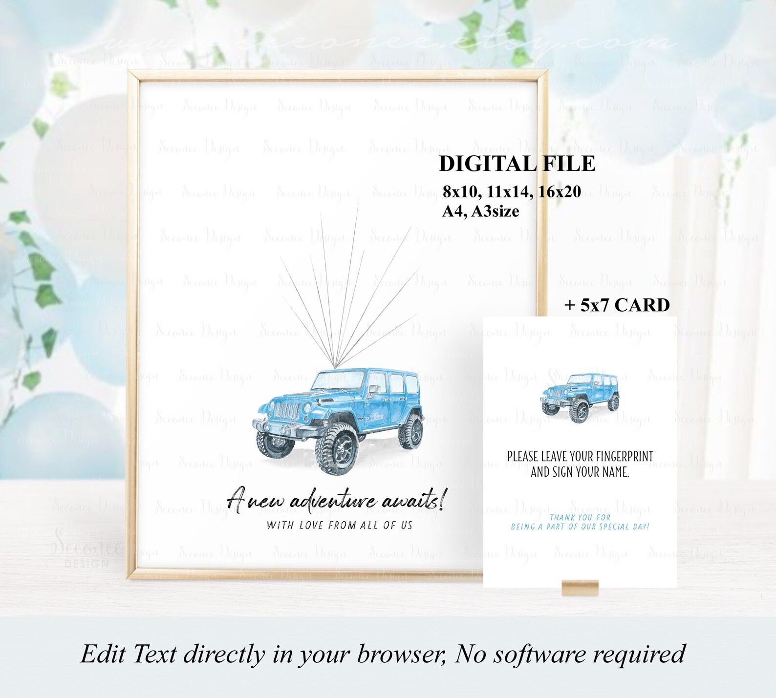 INSTANT DOWNLOAD Editable Blue off Road Car Birthday Fingerprint ...