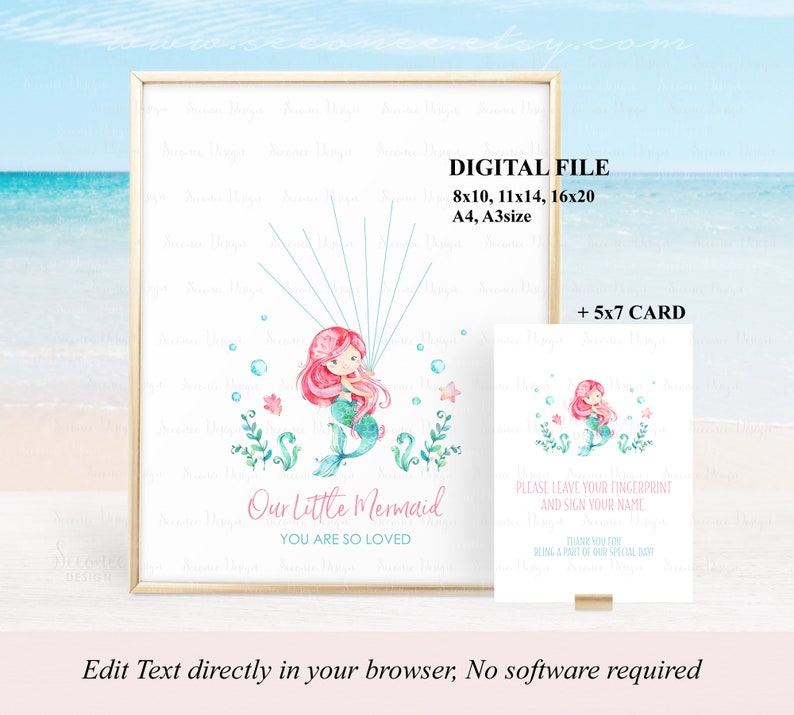 INSTANT DOWNLOAD Editable Pink Mermaid Fingerprint Guestbook ...