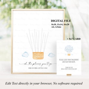 Editable Hot Air Balloon Party Fingerprint Guestbook Sign, Oh the ...