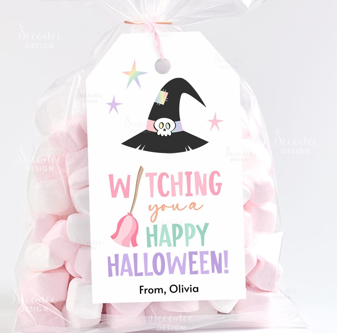 Witching You A Happy Halloween Gift Tag Template, Printable Witch Hat ...