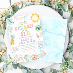 Editable Splash Into Six 6th Birthday Pool Party Invitation Summer ...