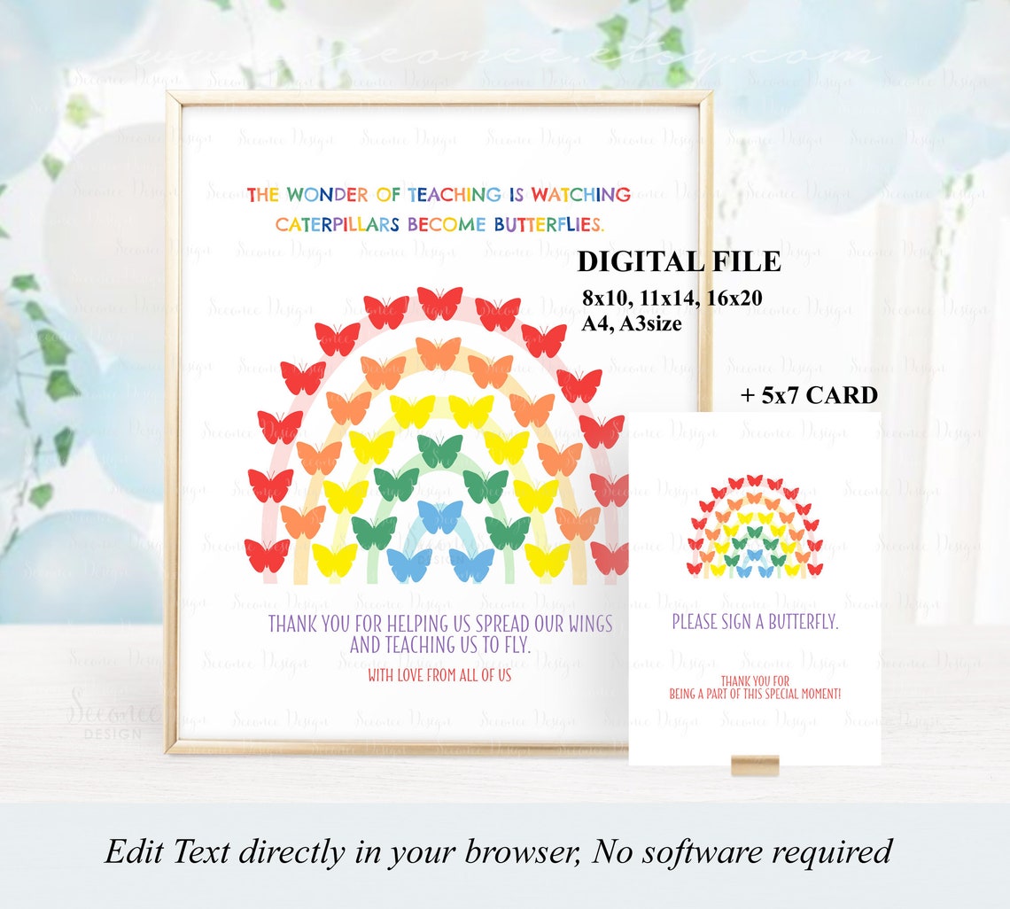 INSTANT DOWNLOAD Editable Rainbow Butterfly Teacher - Etsy