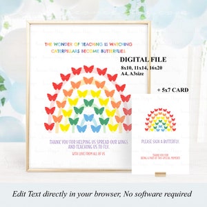 INSTANT DOWNLOAD Editable Rainbow Butterfly Teacher Appreciation Gift ...