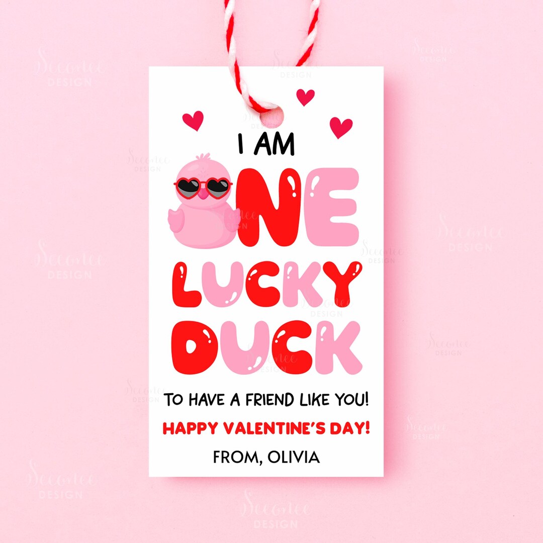 Valentines Rubber Duck Gift Tag, Lucky Duck Valentine Card, Class ...