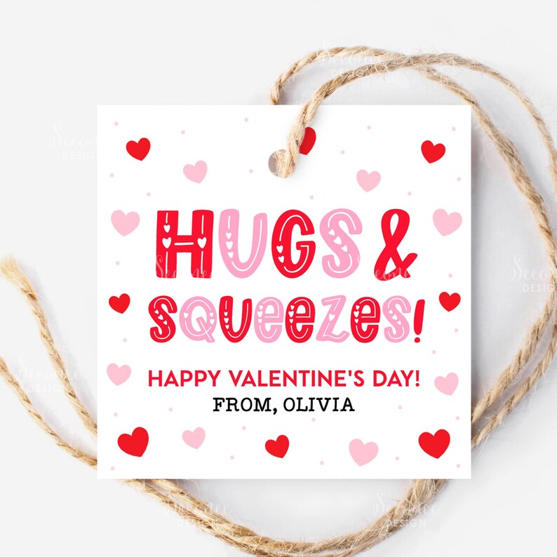 Hugs and Squeezes Valentine Gift Tags Printable, Valentines Squeeze ...
