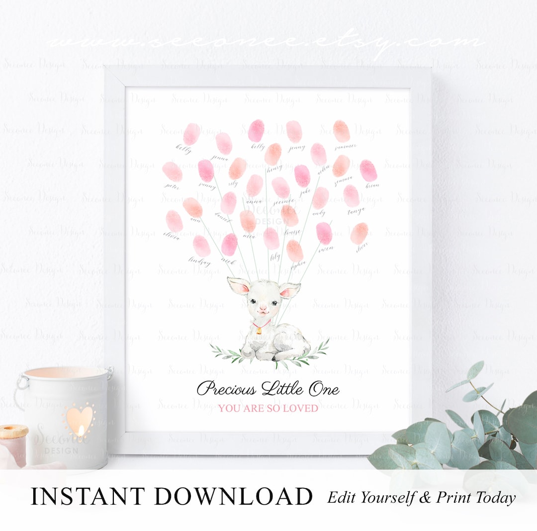 INSTANT DOWNLOAD Editable Lamb Fingerprint Balloon Guestbook Poster ...