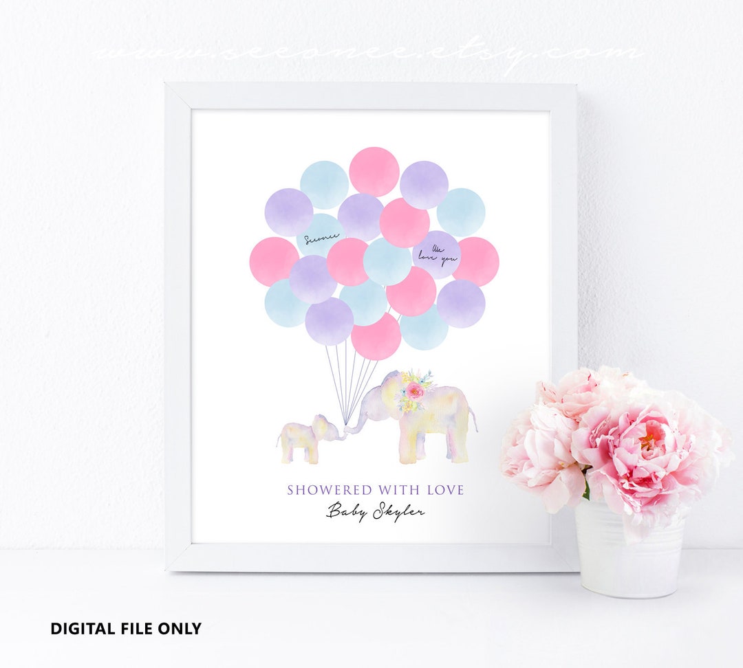 Elephant Signature Balloons Guestbook, Sign in Poster, Sign in ...